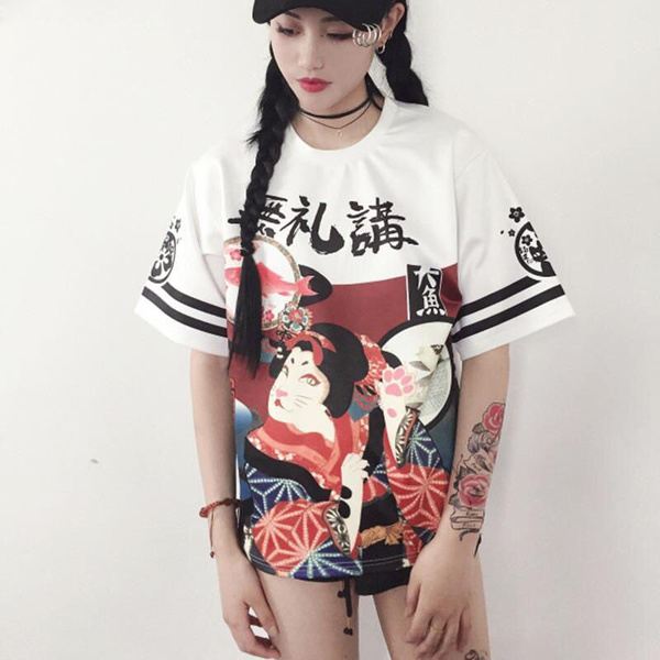 Genki Girl Japanese Street Style Exaggerated Printing Loose T-shirt ...