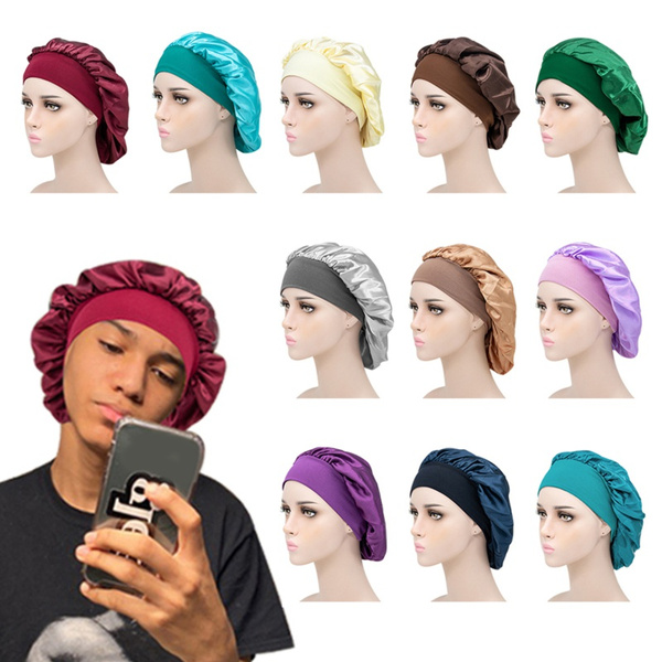 1pc Adjust Solid Satin Bonnet Hair Styling Cap Long Hair Care Women ...