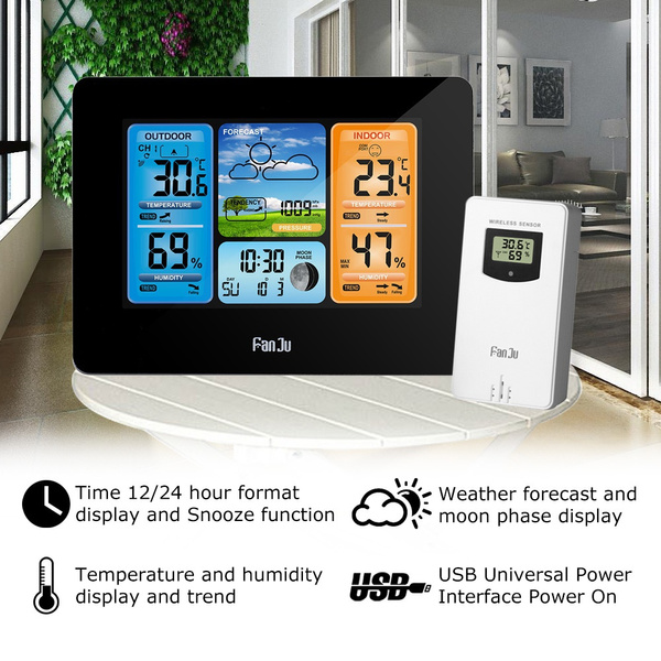 FanJu Wireless Digital Thermometer Hygrometer Barometer Weather Station ...