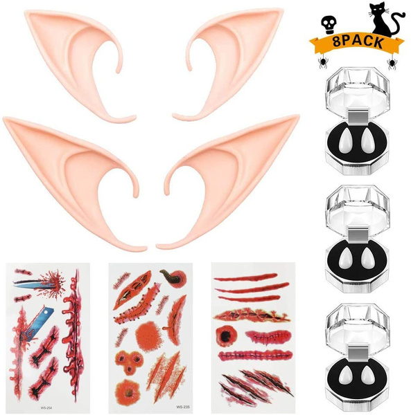 Vampire Teeth Fangs Teeth Fake Elf Ears Body Scar Tattoo Temporary ...