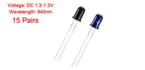 15pairs 5mm 940nm LEDs Infrared Emitter and IR Receiver Diode DC 1.2V ...