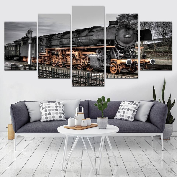 Retro Steam Train 5 Piece HD Wallpapers Art Canvas Print Modern Poster ...