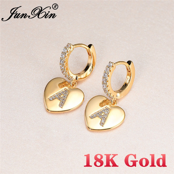1 Pair 18K Gold Cute Initial A-Z Letter Earrings Crystal Gold Small ...