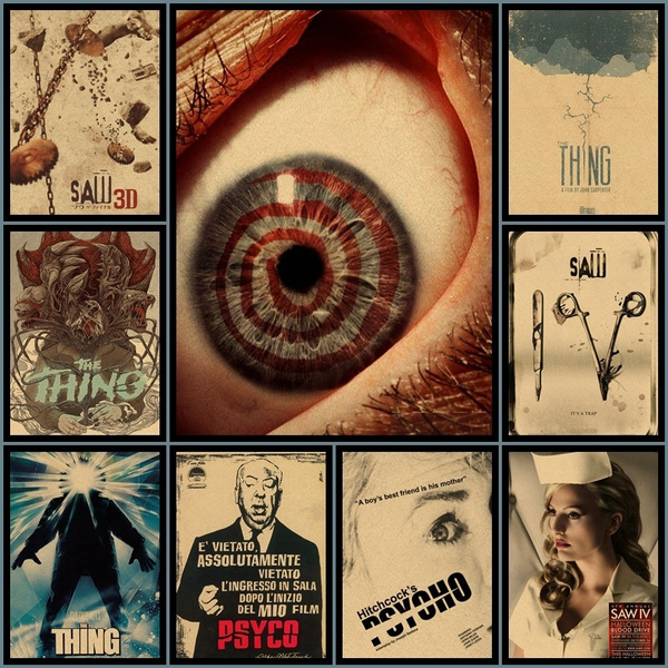 Saw/The Thing/Psycho Classic horro series film Vintage kraft paper ...