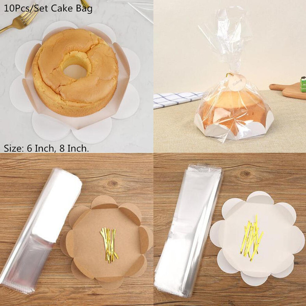 10Pcs/Set Transparent Plastic Cake Packaging Bag Bread Baking Bag With ...