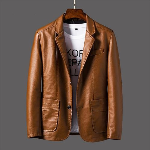 Men's Plus Size Slim Fit Leather Suit Jacket Men's Motorcycle Leather ...