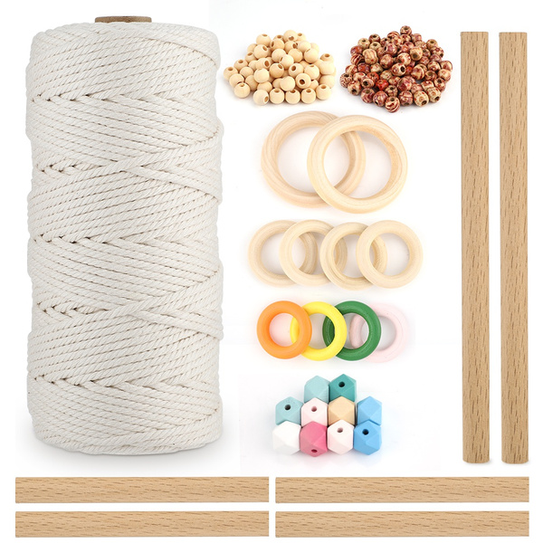 Macrame Cord Kits Natural Cotton Rope with Wood Ring Wood Stick for DIY ...
