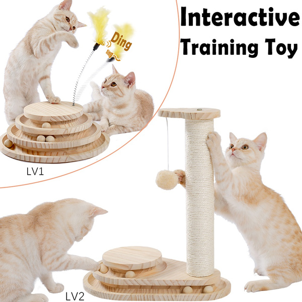 Wooden Cat Scratcher Toy Tracks Teardrop Interactive Track Ball ...