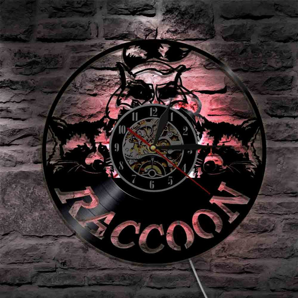 Cute Raccoons Mural Art Nursery Wall Clock Kids Living Room Woodland ...