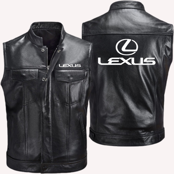 Autumn Solid Men's Leather Vest Lexus Logo Motorcycle Collar Leather ...