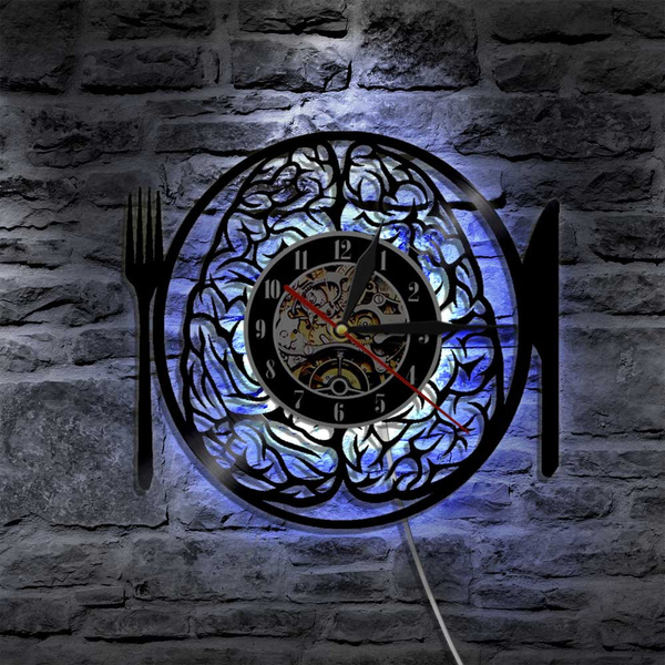 Dont Eat My Brain Wall Art Brain With Cutlery Wall Clock Neuron ...