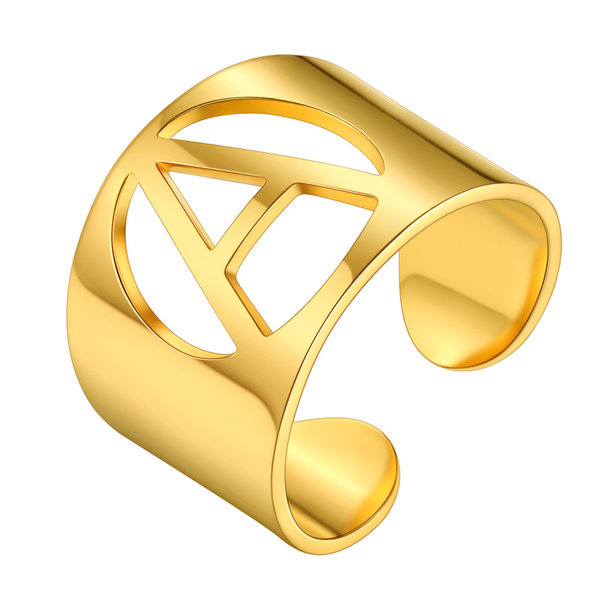 Initial Ring Chunky Gold Plated Open Alphabet Letter A to Z Rings Women ...