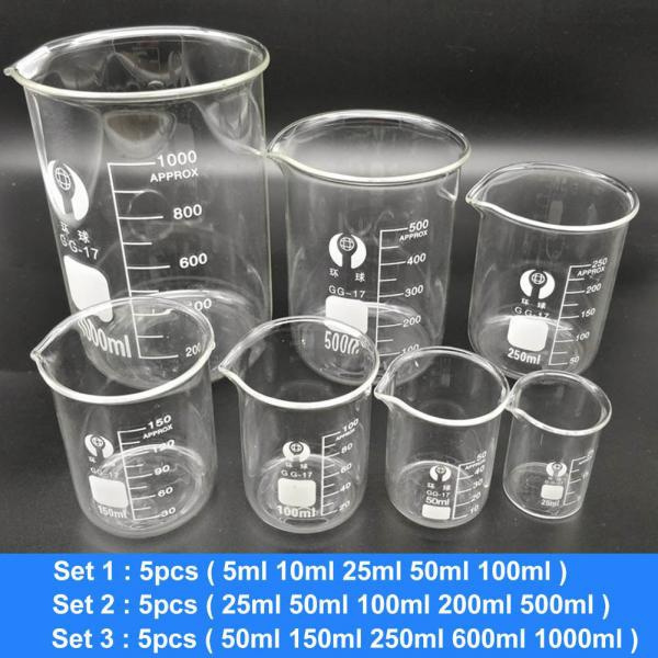 5Pcs Lab Chemical Measuring Glassware Glass Experiment Equipment Clear ...