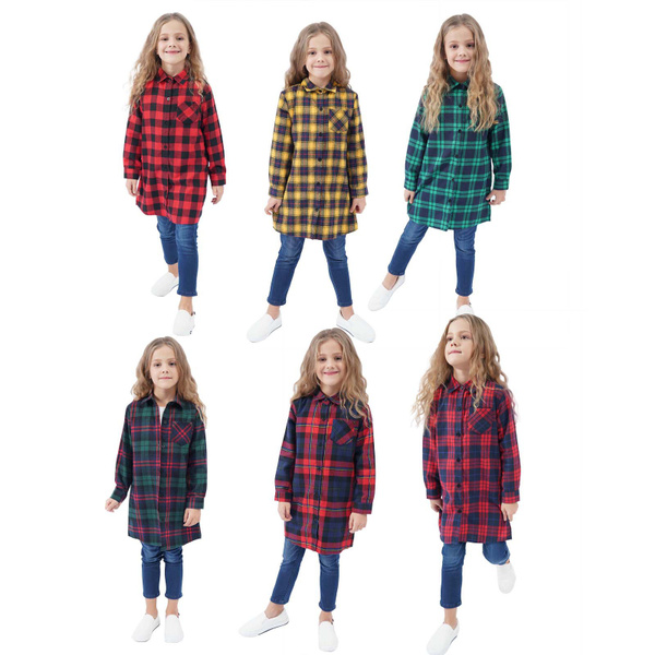 Kids Little Girls Long Sleeve Button Down Plaid Flannel Shirt Plaid Top ...