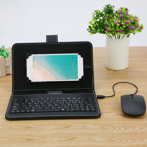 Portable Type-C Wired Keyboard Mouse Set With Leather Cover For Mobile ...