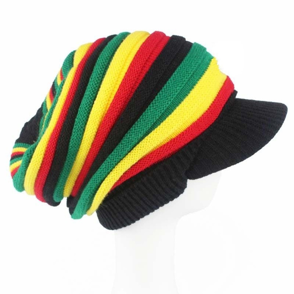 NEW Winter Hats Reggae Jamaican Cap Rainbow Stripe Slouchy Baggy ...