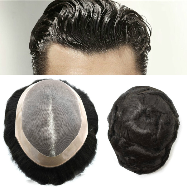 Fine Mono Mens Toupee Poly Coating Remy Hair Replacement Hairpiece ...