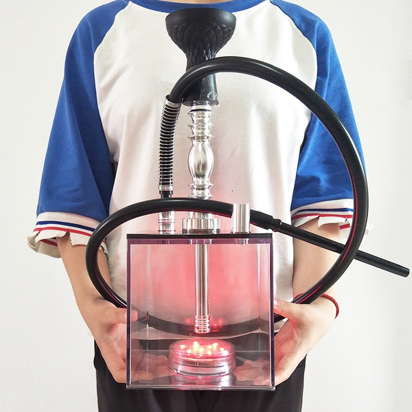 Cube Acrylic Hookah Shisha Set with Remote Control LED Light Silicone ...