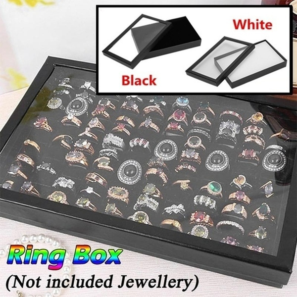100 Slot Flocking Jewelry Holder Ring Earrings Pendant Storage Box ...