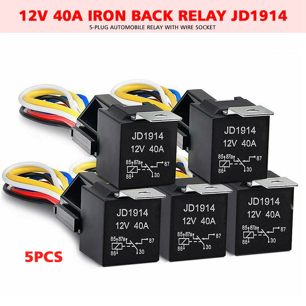 New 5pcs 12V 40 Amp Car SPDT Automotive Relay DC 5 Pin 5 Wires With ...