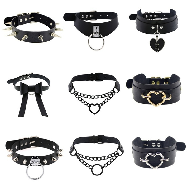 Cool Punk Gothic Collar for Women Black PU Leather Vingate Necklace ...