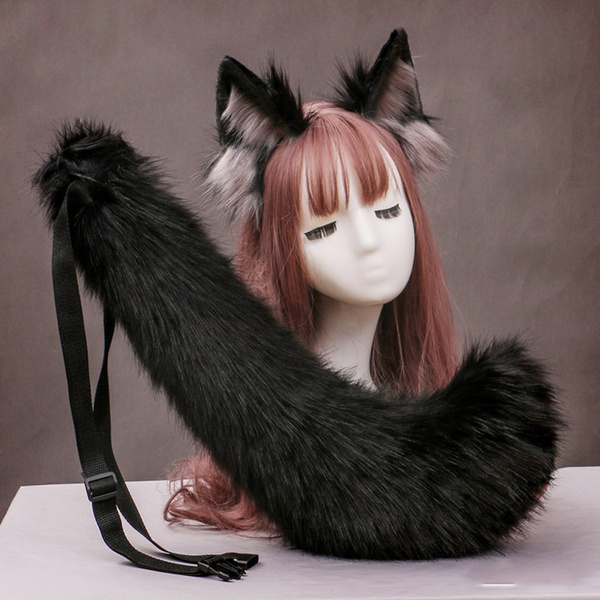 Faux Fur Wolf Ears Headband and Furry Anmimal Long Tail Kit Cosplay ...