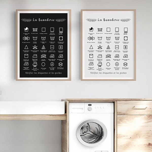 French Laundry Symbol Sign Prints Black and White Poster , Affiche ...