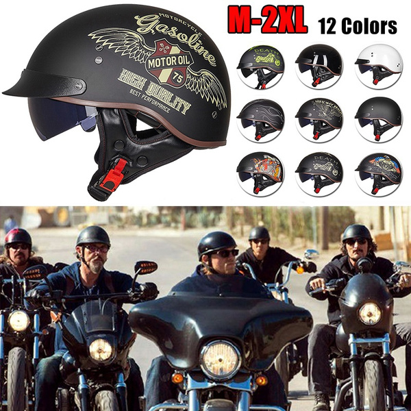 Men's Motorcycle Half Helmets DOT Retro Half Helmets Inner Sunshade ...