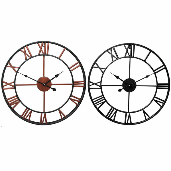 Vintage Large Outdoor Metal Wall Clock Roman Numeral Retro Garden Open ...