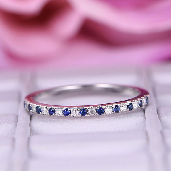 Sapphire Moissanite Marching Band In 14k White Gold/925 Sterling Silver ...