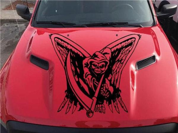 Sport Side Skull Winged Reaper Grunge Design Hood Door Car Bed Pickup ...