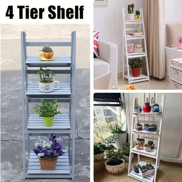 4 Tier Wooden Garden Home Flower Balcony Shelf Ladder Display Free ...