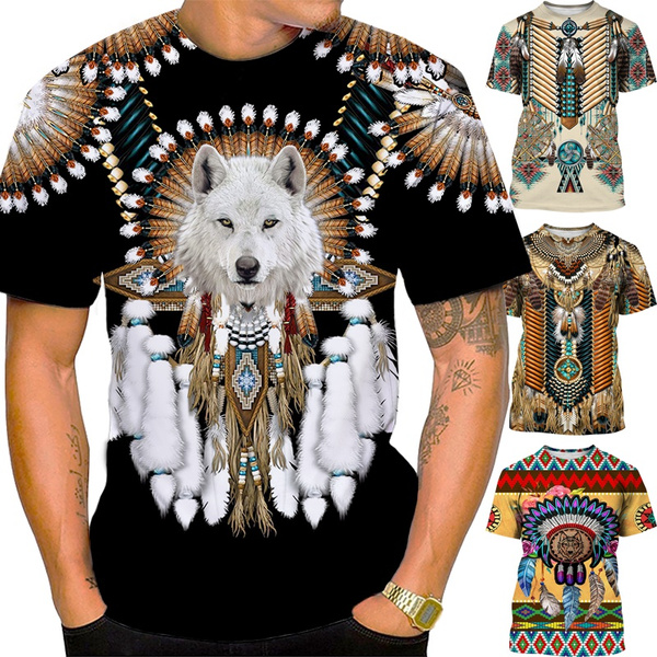 New Men's 3D Print Indian Style T Shirts Retro Native Americans Indian ...