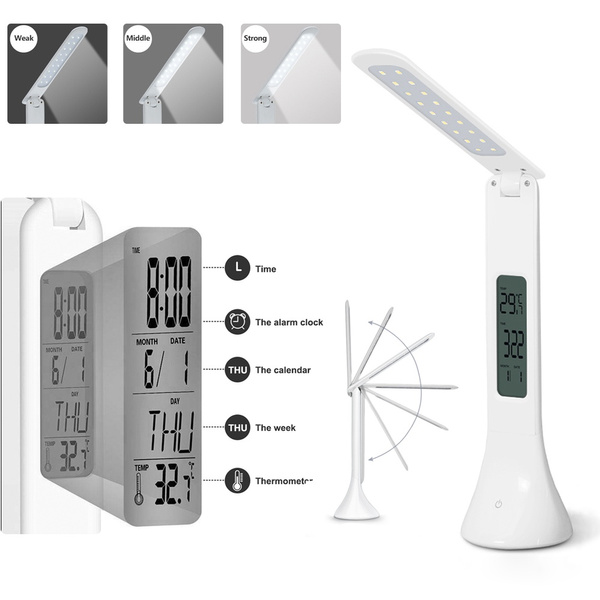 Foldable Dimmable LED Desk Lamp Touch Table Lamp Alarm Clock Calendar ...
