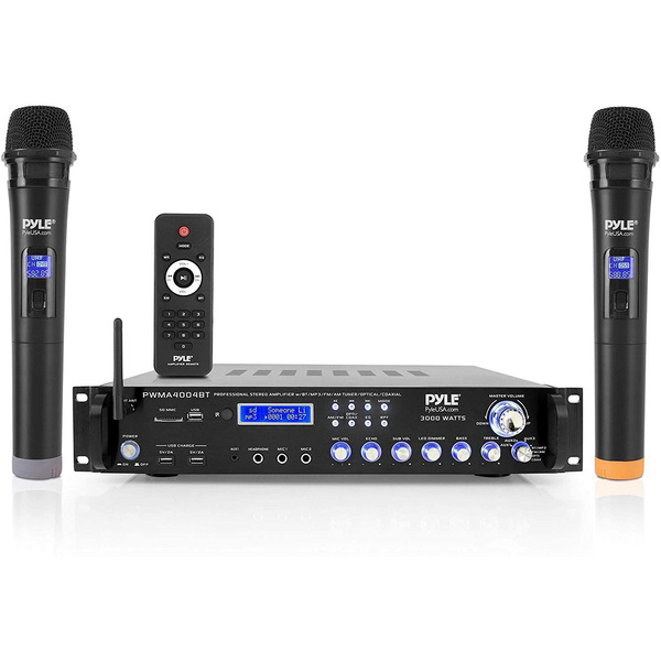 Pyle 3000W 4 Channel Bluetooth Preamplifier w/Microphones and Remote ...