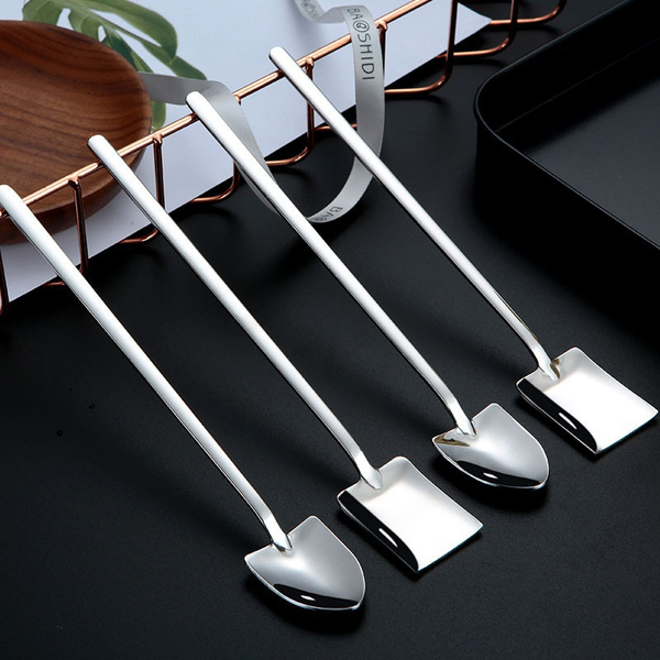 1Pcs Retro Creative Spade Spoon 304 Stainless Steel Long Handle Coffee ...