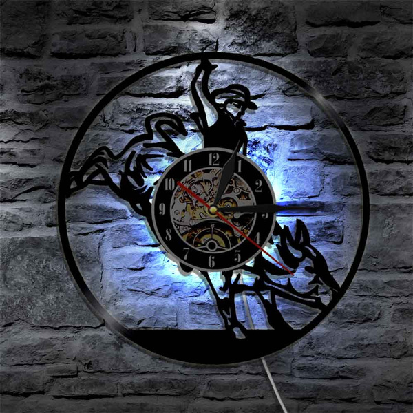 Wild West Bull Rider Vintage Western Wall Clock Cowboy Vinyl Record ...