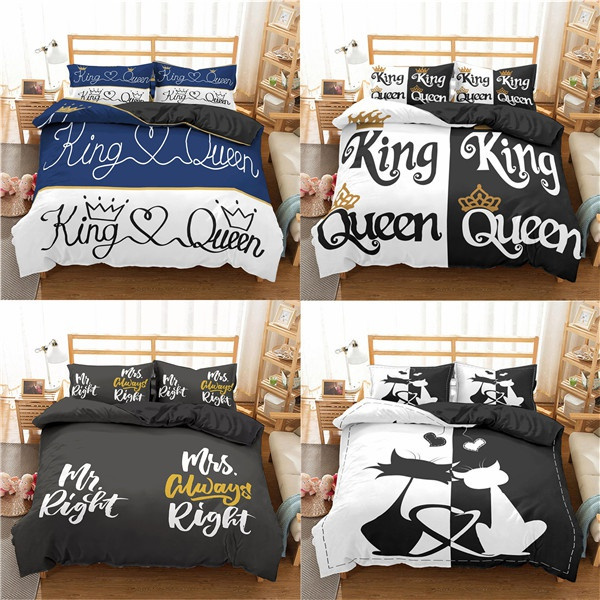 Crown King Queen Couple Bedding Sets Adult Lovers Quilt Bed Lines 3d
