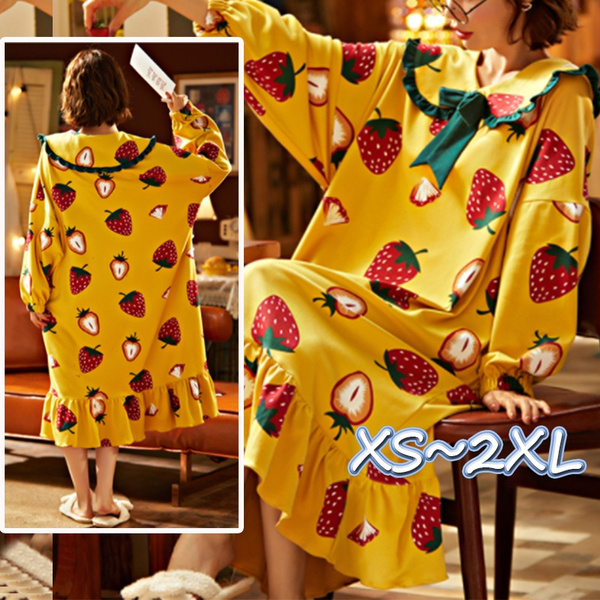 XS~2XL 2021 Spring Autumn Women's Long Cotton Sleepwear Home Nightshirt ...