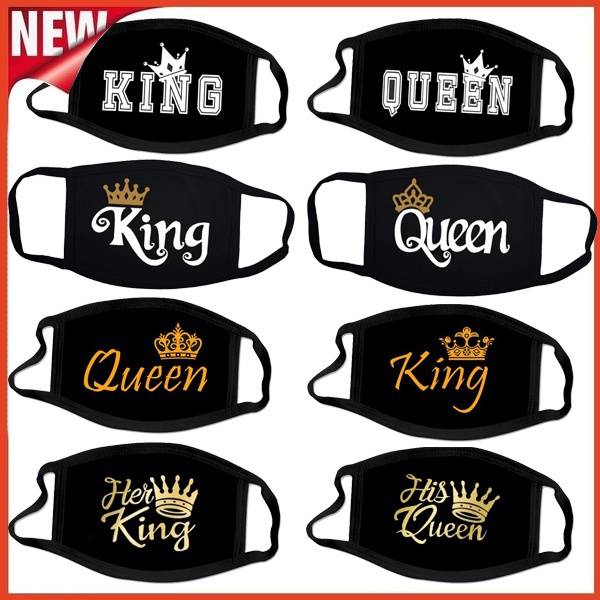 Cotton Couple Masks KING and QUEEN Printed Fashion Face Masks Unisex ...