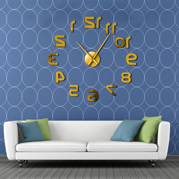Backwards DIY Large Wall Clock Modern Design Reverse Numbers Frameless ...