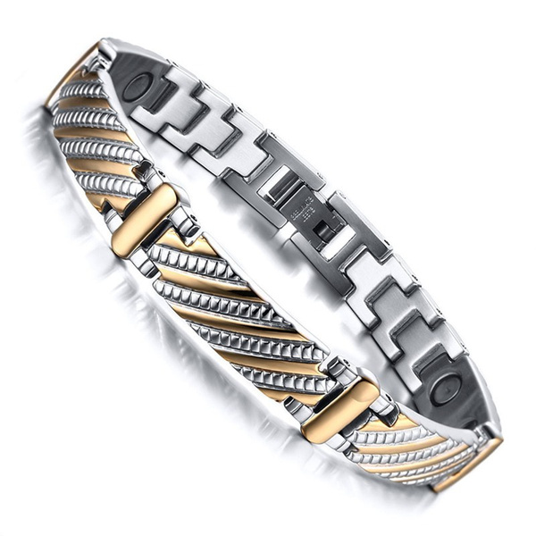 Magnetic Bracelet for Men Stainless Steel Bio Magnetic Gold Color 21cm ...