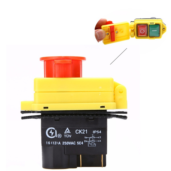 250V 16A Start Stop Switch No Volt Release Switch with Emergency Stop ...