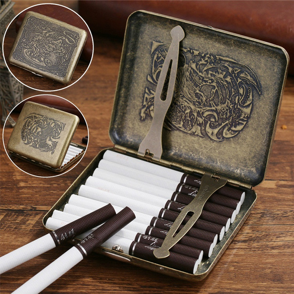 Retro ultra Thin bronze cigarette box 20 Sticks Cigarette Case Smoking ...
