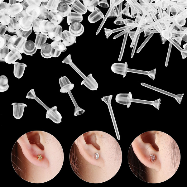 100Pcs Invisible Plastic Earrings Blank Pins Stud Tiny Head Earring ...