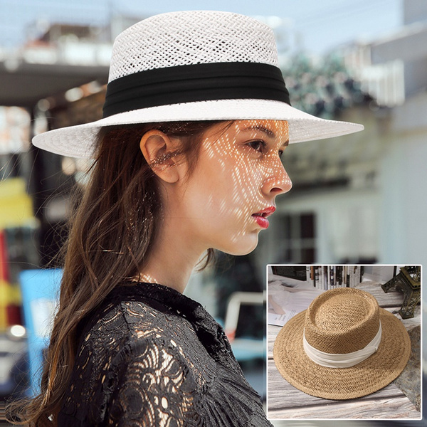 Summer Hat Wide Brim Straw Hat for Women Panama Vacation Beach Cap ...