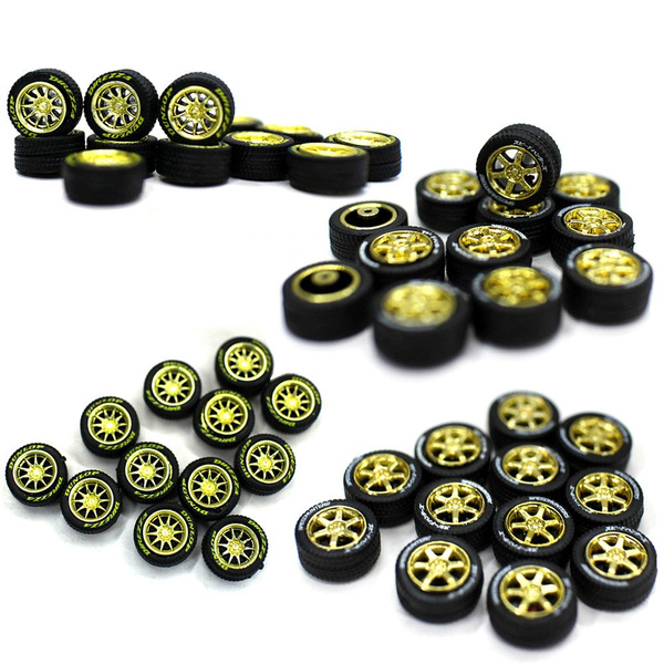 4 Pcs/set 1:64 Model Modified Tire Diecasts Alloy Wheel Tire Rubber Toy ...