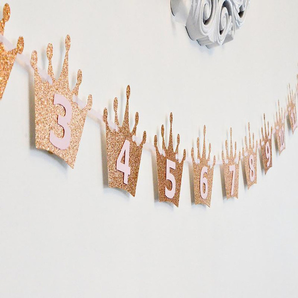 12 Months Glitter Photo Folder Digital Star Crown Banner For Baby Age ...