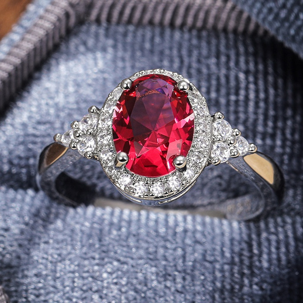 Fashion Exquisite Silver Plated Princess Lab Diamond Diana William Kate Oval Cut Ruby Gemstone ...