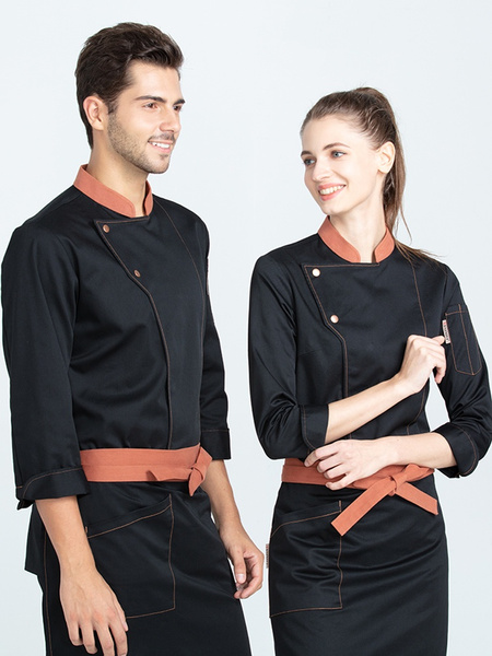 Black Long Sleeve Master Cook Work Uniforms Restaurant Hotel BBQ ...